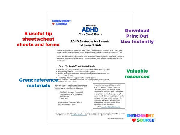 ADHD Kids Techniques and Strategies Cheat Sheets for Parents ...