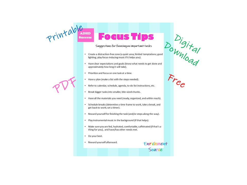 ADHD Focus Sheet FREE Digital Download Enrichment Source ADHD Focus Sheet FREE Digital Download Enrichment Source