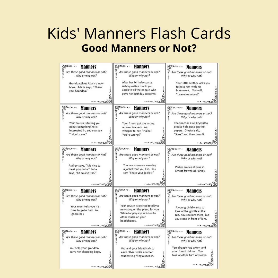 Manners Flash Cards: Good Manners or Not? - Enrichment Source
