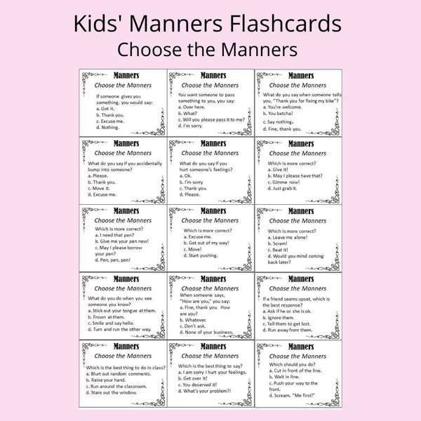 Manners Flash Cards: Choose the Manners Multiple Choice - Enrichment Source