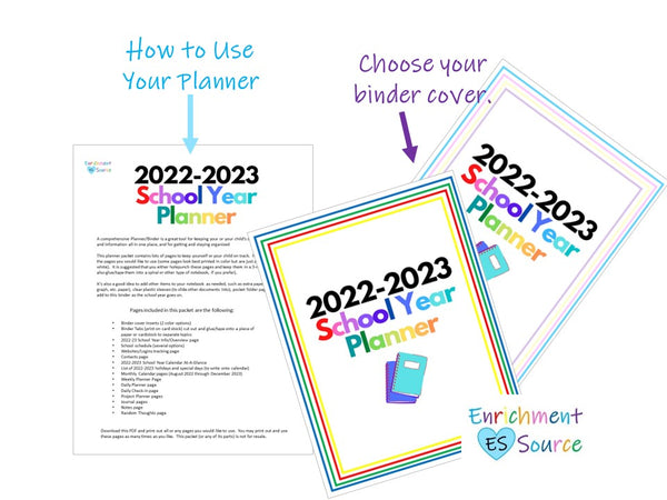 2022-2023 School Year Student Planner Printable Bundle - Enrichment Source
