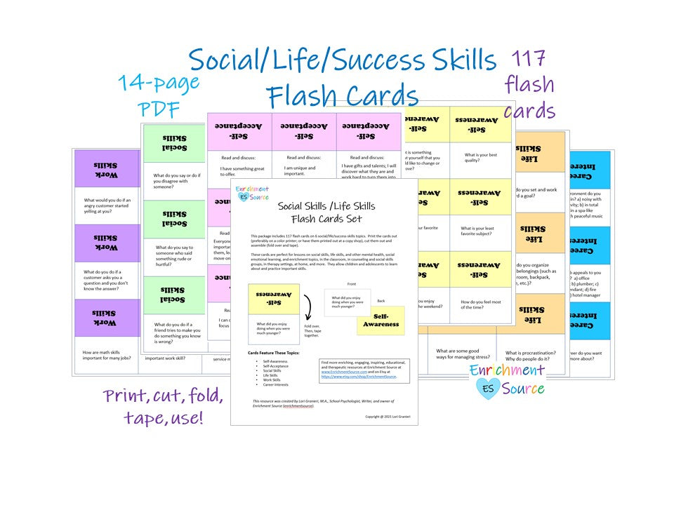 Social Skills Flash Cards Printable with 117 Cards - Enrichment Source